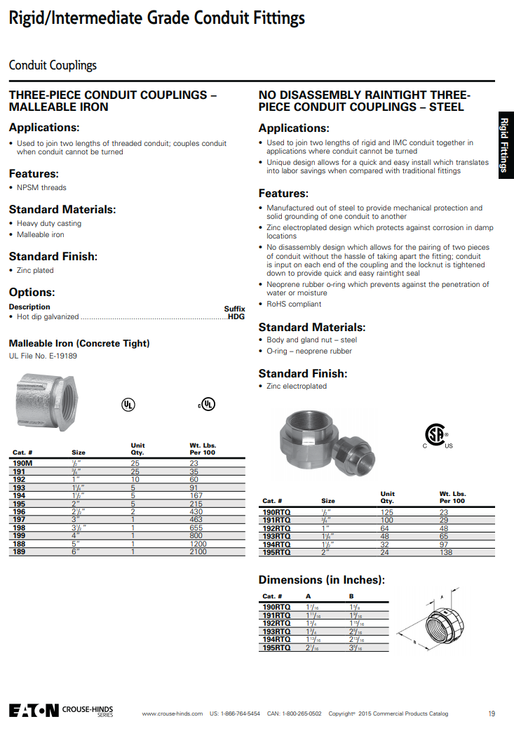 191 Rigid Three-Piece Coupling; Threaded; 3/4 In.; Malleable Iron 3 ...